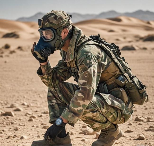 Combat suit being worn in outdoor setting