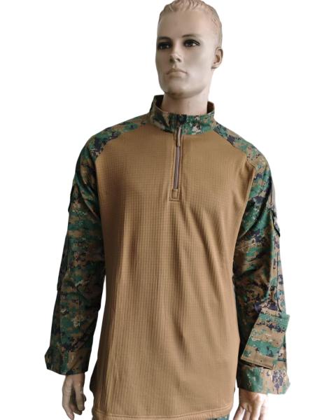 Quality Military Style Camouflage Top High Neck Half Placket Breathable Camouflage Workout Tops for sale
