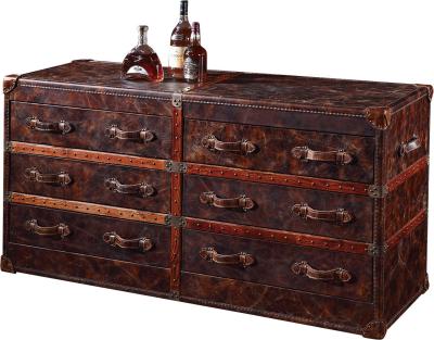 China Full Top Genuine Leather Storage Trunk 1.7M Length 6 Drawers For Office / Home for sale