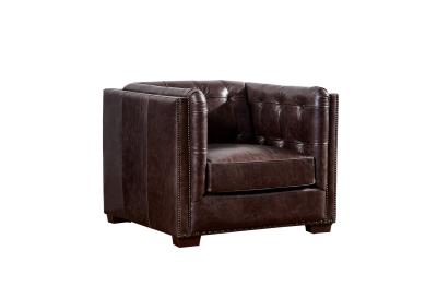 China Grey Brown High Back Leather Armchair Deep Button Back Feather Filling Cushion for sale