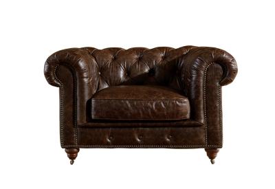 China Chesterfield High Back Leather Armchair Strong Solidwood Frame With Elegant Nail Heads for sale