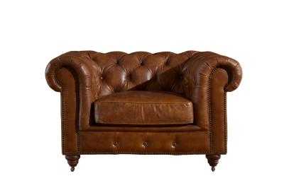 China Full Top Grain Leather Chesterfield High Back Wing Chair , Brown Leather High Back Chair for sale