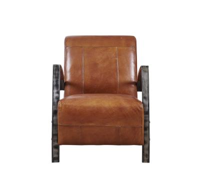 China Light Brown Tan Leather Accent Chair , Leather Relaxing Chair Durable Iron Armrest for sale