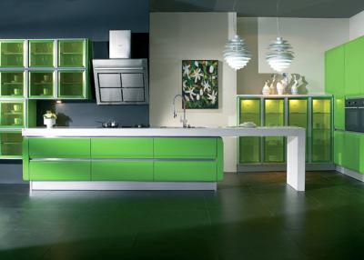 China Italian Design Modular Lacquer Kitchen Cabinets , Apple Green Color Kitchen Cabinets for sale
