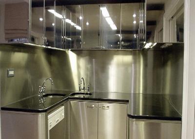 China Custom Stainless Steel Kitchen Cabinets Interior Design U Shaped With Solid Surface for sale