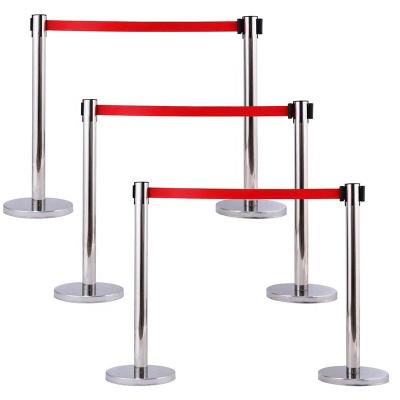 China Custom Logo Hotel Retractable Ribbon Barrier , Stanchion Post With Retractable Belt for sale