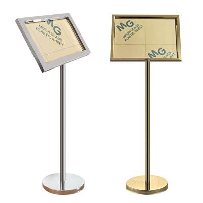 Китай Роскошная напольная стойка для вывесок отеля из нержавеющей стали, A4, для рекламы в лобби продается