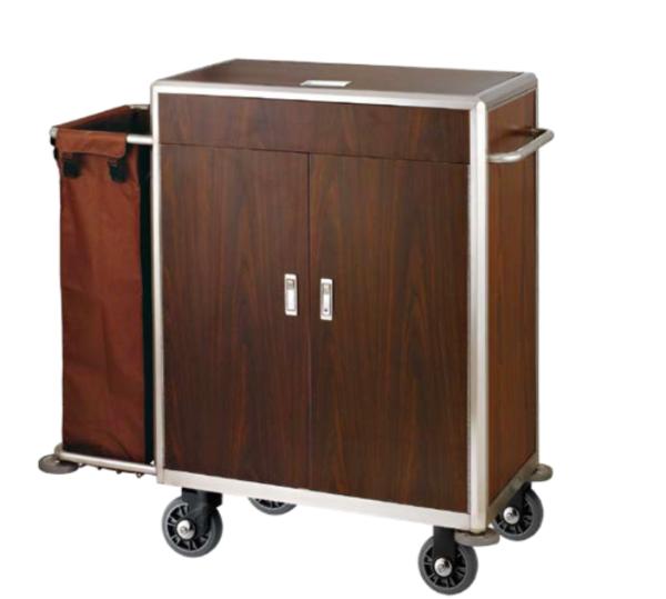 Quality Wooden Fireproof Board Hotel Service Trolley Multifunctional Storage Drawer Guide Design for sale