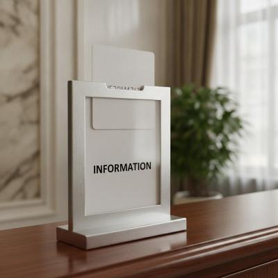 China Strong Wear-resistant Hotel Reception Sign Frame Offering Top-loading Sign Insertion For Durable Hotel Front Desk Signage for sale