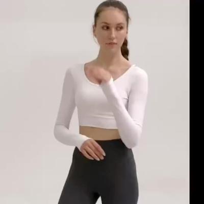 China New Back Sports Running Fitness Suit Long Sleeve Yoga Tops With Bra Pad for sale