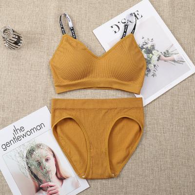 China Adjustable English Alphabet Sling Womens Triangle Bra High Waist Panties Cotton Knitted Set for sale