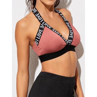 China beauty back deep V yoga fitness bra top love letter nylon sexy sports bra for women for sale