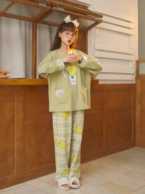 China Pullover Long-Sleeved Pajamas Student Fresh Home Service Two-Piece Suit Korean Cotton Sleepwear for sale