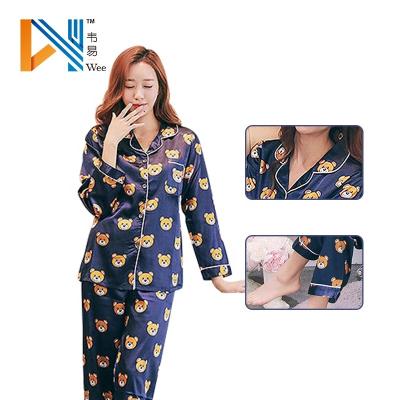 China home service cardigan lapel simulation silk women sleepwear pajamas set for sale