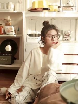 China Cute Long Sleeve Knitted Cotton Home Wear Sleep Wear Women Pajama Cotton for sale