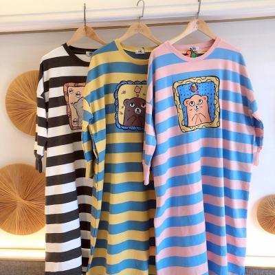 China New stripe printed loose casual dresses long sleeve pajamas korean winter cartoon pajama for sale