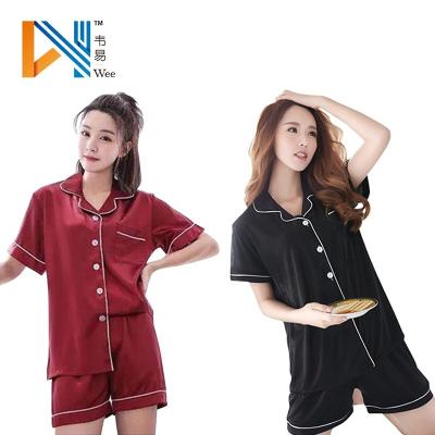 China Hot Selling 2 Piece Sleeping Clothes Elastic Waist Night Suit Ladies Summer Short Satin Pajama Set Women for sale