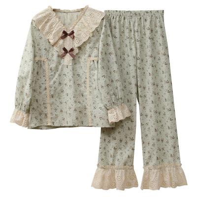 China Cotton nightgown spring/autumn long-sleeve lovely princess suit 2022 new cotton home wear set for woman for sale