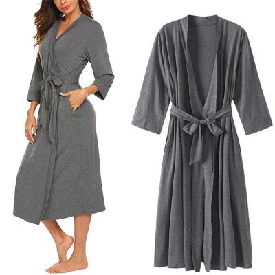 China V-neck ladies bath robes long sleeves solid comfortable cardigan cotton bathrobe women 1 piece for sale