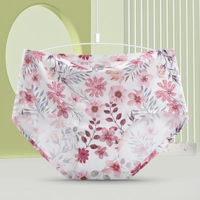 China Ice silk printing flower traceless panties women's middle waist large size girls briefs for sale