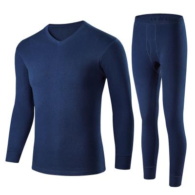 China Pure Cotton Thin Section Foundation Close-Fitting Warm Mid And Round Neck Men Thermal Underwear Set for sale