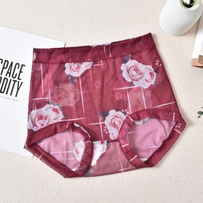 China Sexy mesh underwear ladies printed medium high waist large size underwear boxed traceless breathable triangle underwear women for sale