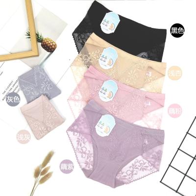 China New sexy hollow-out lace splicing underwear women's middle waist lift hip breathable lace underwear for sale