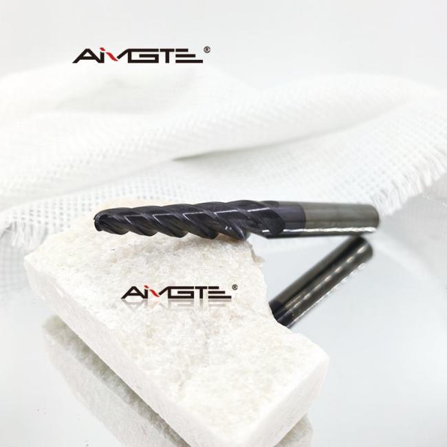 Side view of Tapered Ball Nose End Mill showing spiral flutes