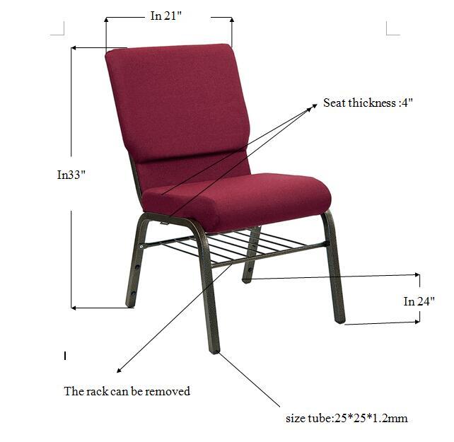 Side view of church chair showing ergonomic design