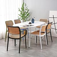 China Rattan Restaurant Chair Plastic Stackable PP Plastic Dining Armchair for sale