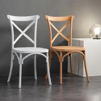 China Hotel Wedding Event PP Pink Plastic Dining Chairs Stackable Customized X Cross Back for sale
