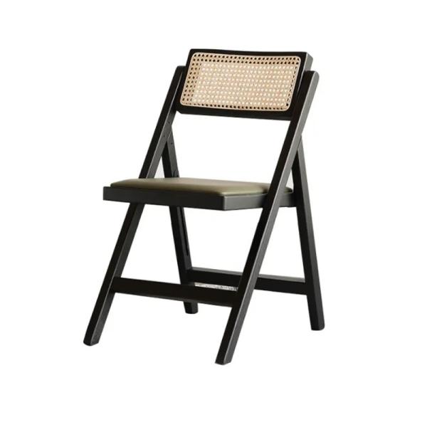 Quality Restaurant Folding Outdoor Wicker Dining Chairs Wooden Frame Rattan Side Chair for sale