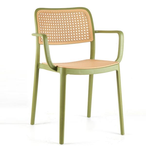 Quality Rattan Restaurant Chair Plastic Stackable PP Plastic Dining Armchair for sale