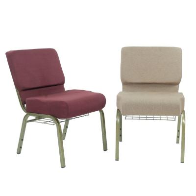China Affordable Stackable Metal Legs Church Chairs With Upholstered Navy Blue Fabric for sale