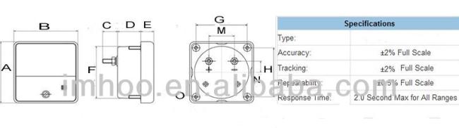 MU-45 Analog Panel Mount Voltmeter dimensional diagram
