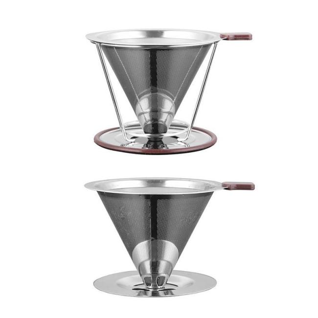 Reusable Paperless Pour Over Drip Stainless Steel Metal Cone Coffee Filter