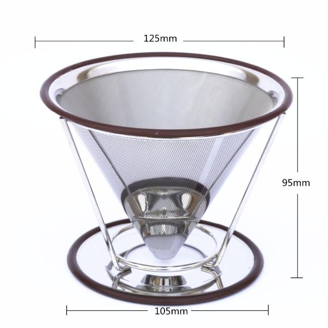Reusable Paperless Pour Over Drip Stainless Steel Metal Cone Coffee Filter