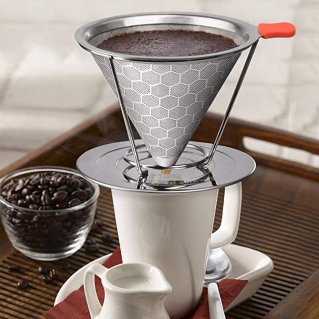 Custom Integrated Double Layer V60 Pour Over Metal Coffee Dripper with Stand