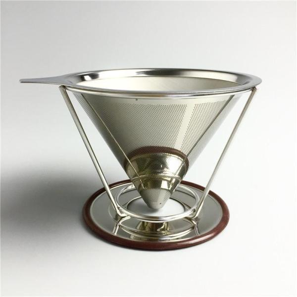 Quality Reusable Paperless Pour Over Drip Stainless Steel Metal Cone Coffee Filter for sale