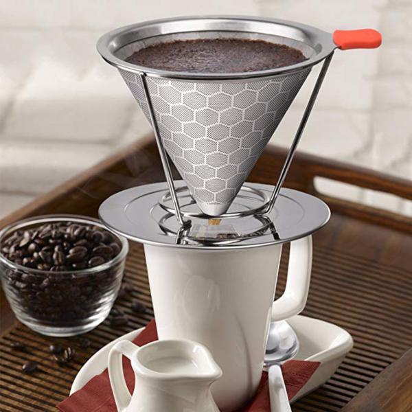 Quality Amazon Metal Mesh Strainer Reusable Stainless Steel Coffee Maker Stand Lid Pour for sale