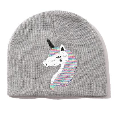 China COMMON Warm Winter Unicorn Hat Unisex Acrylic Slapped Plain Knitted Skullcap for sale