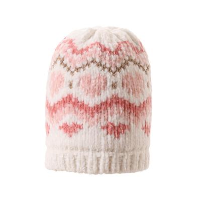 China Designer JOINT Polyester Jacquard Custom Pink Knit Beanie Hat For Girl for sale
