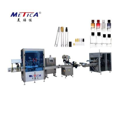China Automatic perfume glass bottle filling crimpping labeling boxing machine for sale