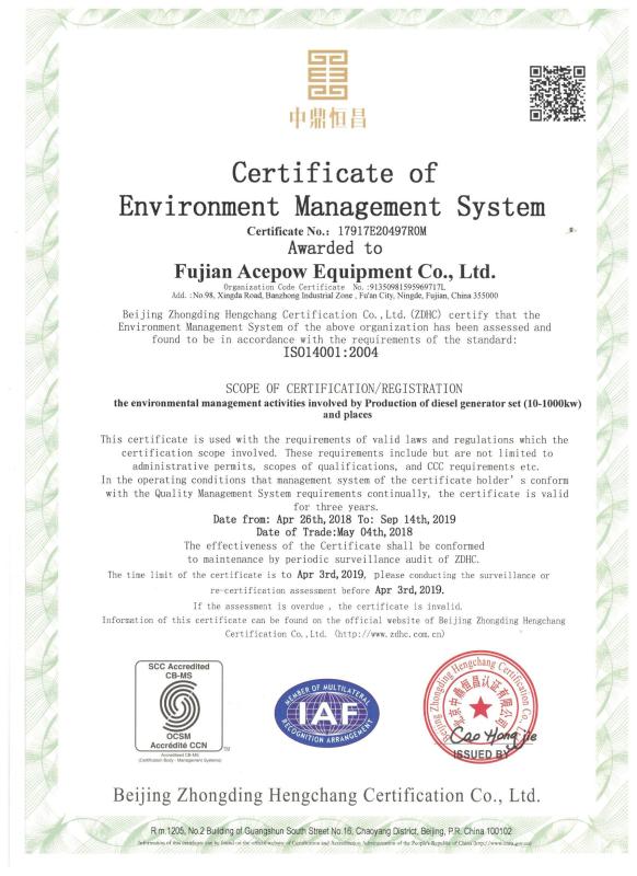 ISO14001 - FUJIAN ACEPOW EQUIPMENT CO.,LTD