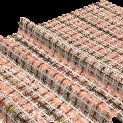 Cina 100% di poliestere di lino di tessuto di tweed colorato Checks grezzi di lana finta di tweed di tessuto nero in vendita