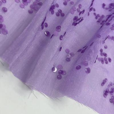 Cina Facile da fare Sequins ricamo tessuto di sequin di chiffon viola 100% P per abito in vendita