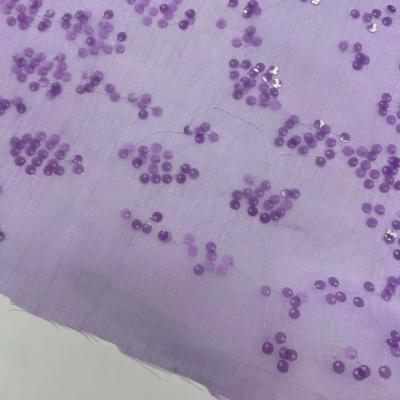 Cina Facile da fare Sequins ricamo tessuto di sequin di chiffon viola 100% P per abito in vendita