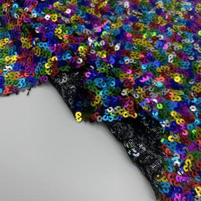 China Glitzy Sequins Borduurwerk 95% polyester 5% spandex kleurrijke sequin stof voor vest Te koop
