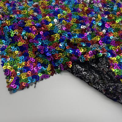 China Glitzy Sequins Borduurwerk 95% polyester 5% spandex kleurrijke sequin stof voor vest Te koop
