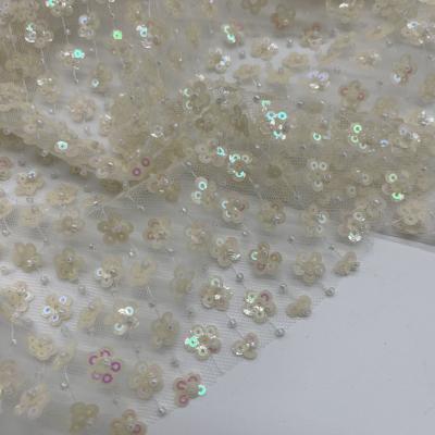 Cina Sequins Fiori Modello Design Niche Stile colore beige 100% tessuto di poliestere per abbigliamento in vendita